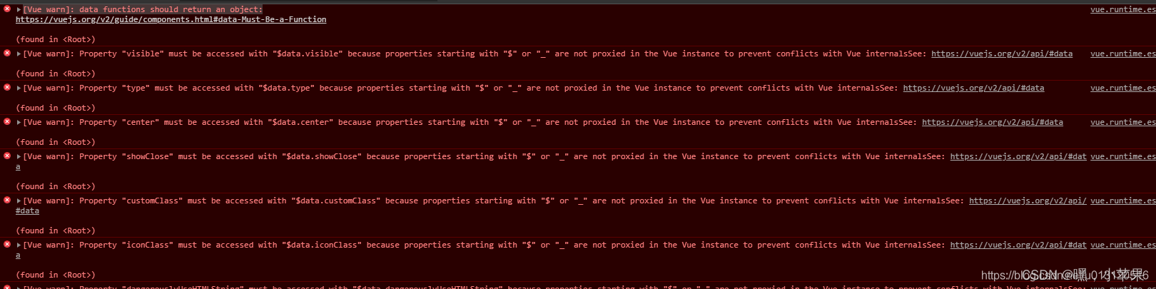 【vue-element-admin二次开发】问题1 ， Property “visible“ must be accessed with “$data.visible“ because ...