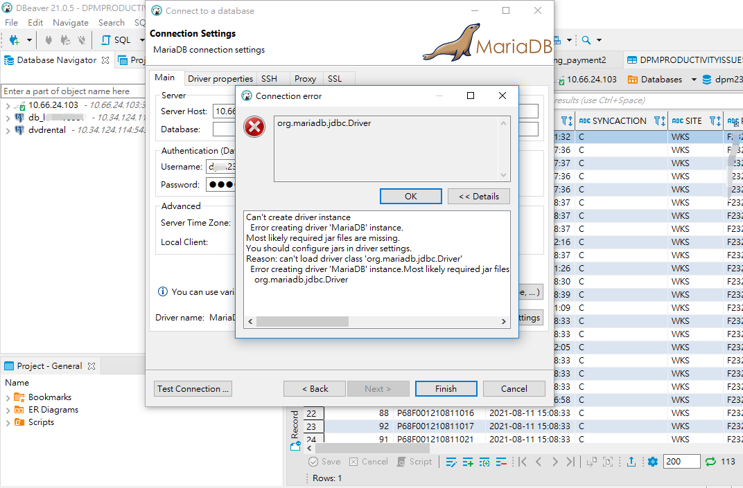 Dbeaver连接mariadb，can‘t Create Driver Instance Can T Create Driver Instance Error Creating Driver