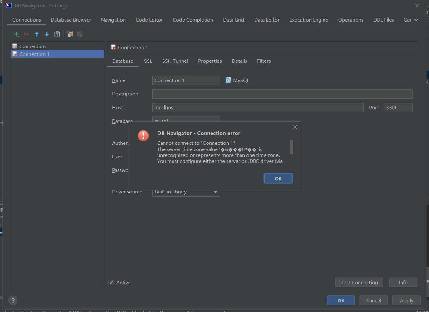 IDEA使用DB Navigator连接数据库报错_db navigator - invalid configuration-CSDN博客