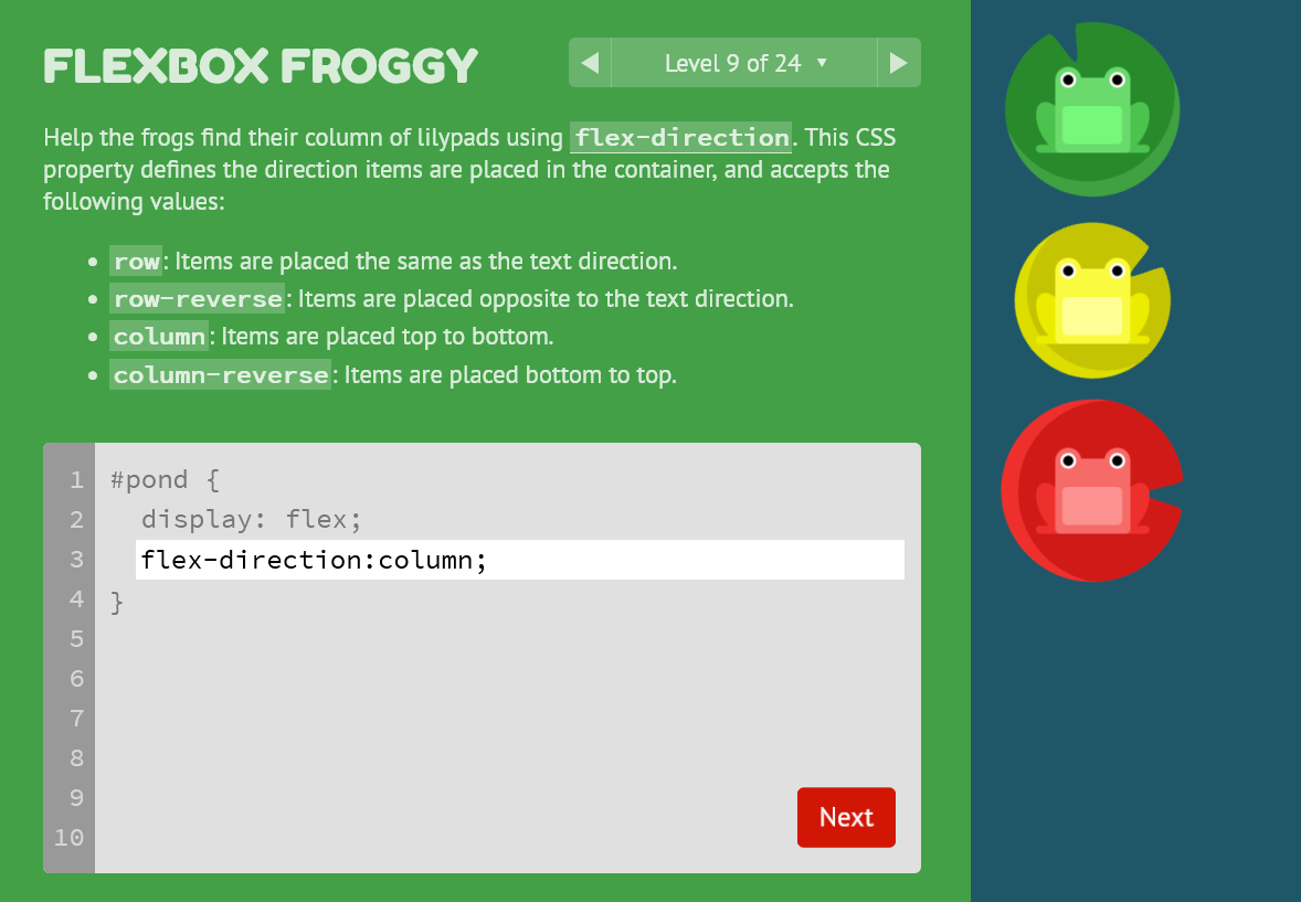 Flexbox Froggy 小游戏答案 ☆ 学习Flex布局_flexbox答案-CSDN博客