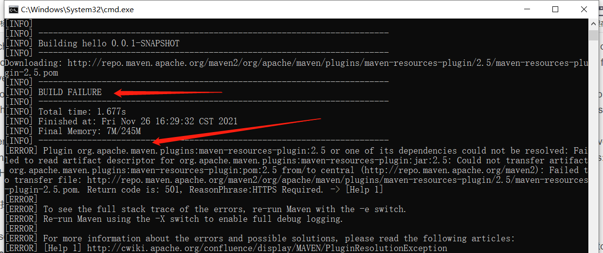 Beginner maven runs the mvn compile command and reports an error lugin org.apache.maven.plugins ...
