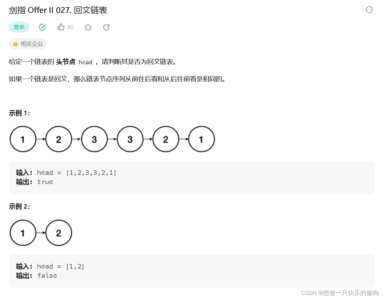 【leetcode】剑指 Offer Ii 027 回文链表（js实现）用javascript代码判断回文链表 Csdn博客 0016