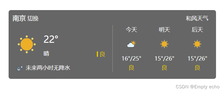 【vue3和风天气插件】城市实时天气vue 天气插件 Csdn博客
