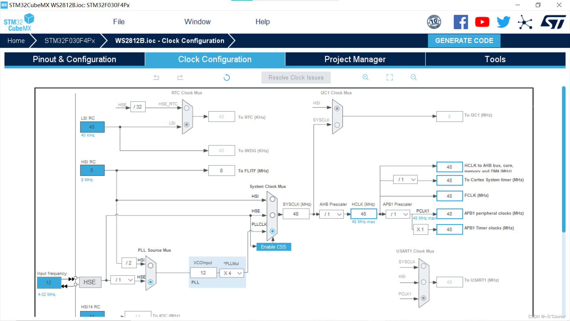 STM32 HAL库 PWM+DMA 驱动WS2812B彩灯(STM32F030F4P6)_stm32 dma pwm-CSDN博客