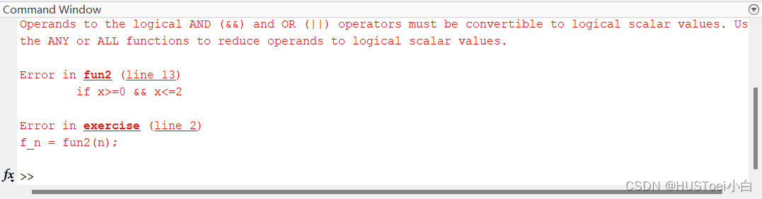 Operands to the logical and (&&) and or (||) operators must be convertible to logical scalar ...