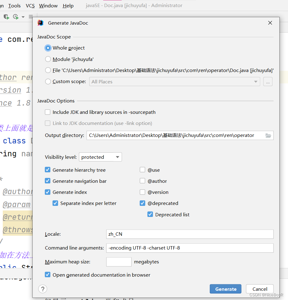 【无标题】JavaDoc 在使用IDEA生成的时候报错，但是用命令行cmd却可以_idea输出javadoc 错误: 未知标记: author-CSDN博客