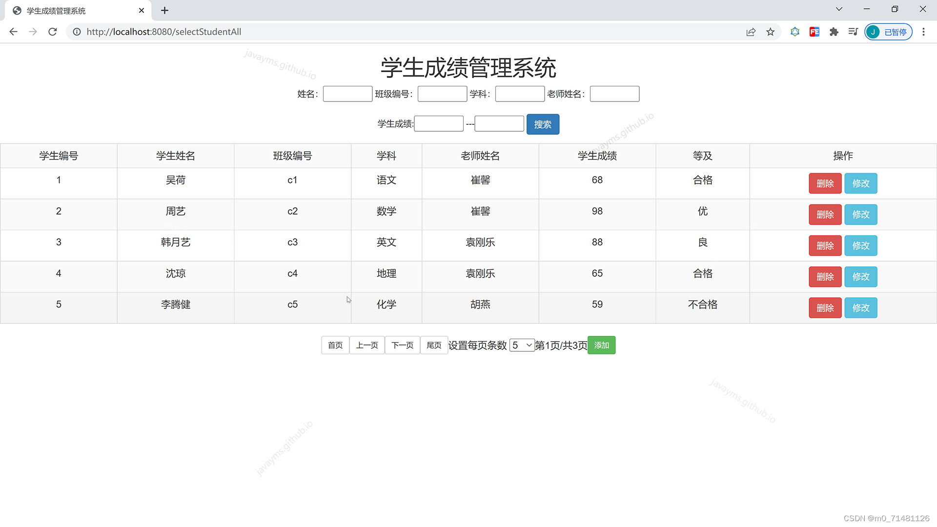 基于javaweb+mysql的ssm+maven学生成绩管理系统(java+jsp+maven+ssm+mysql)_基于javaweb学生成绩管理系统的登录点击事件-CSDN博客