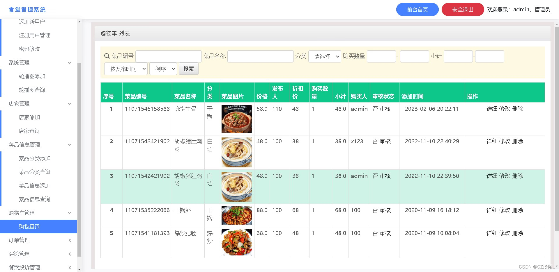 基于springboot的食堂美食管理系统(程序数据库)美食后台管理系统界面 Csdn博客 7832