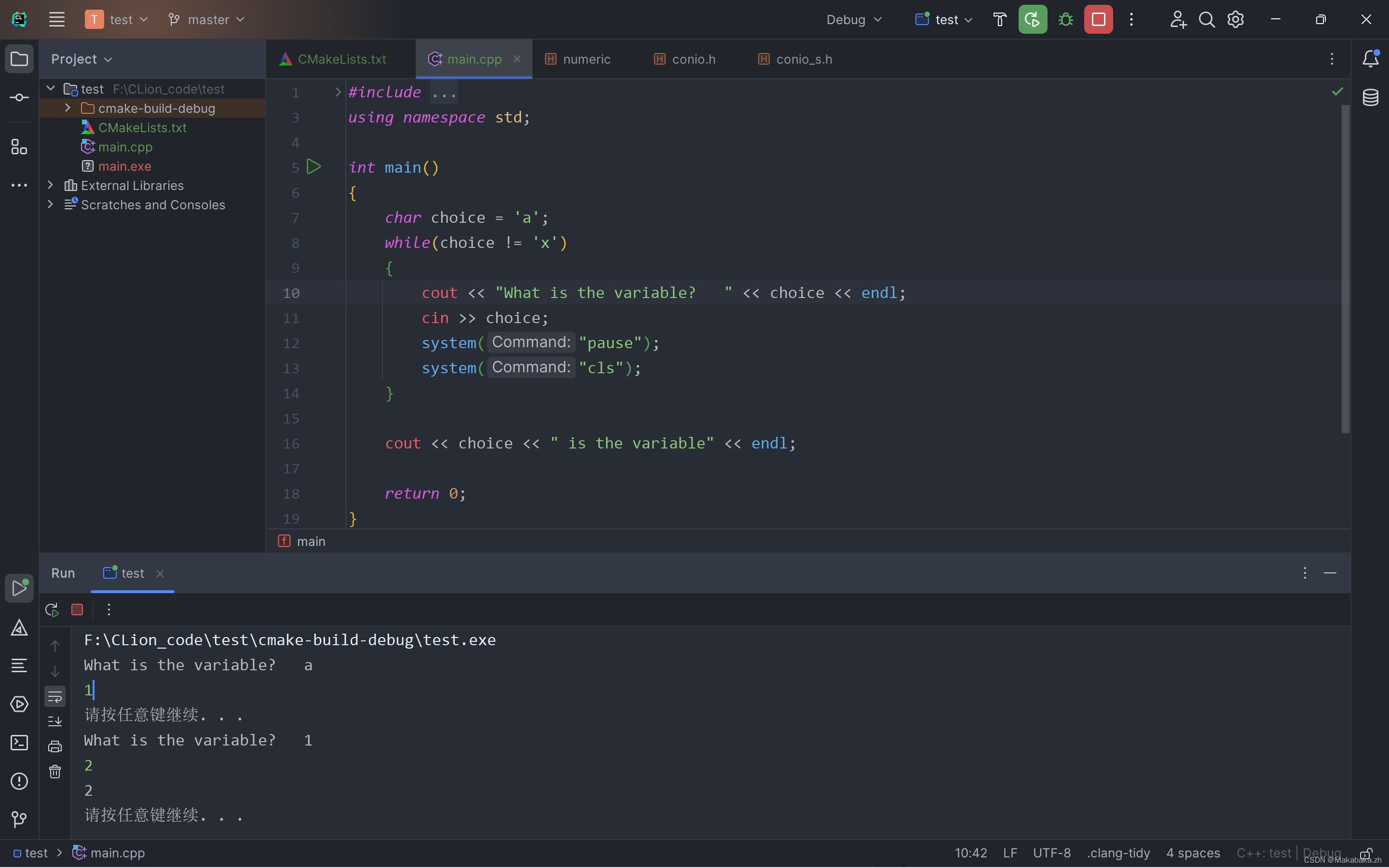 解决CLion中system()函数调试时终端乱码问题_system("cls")使用时为什么味乱码-CSDN博客