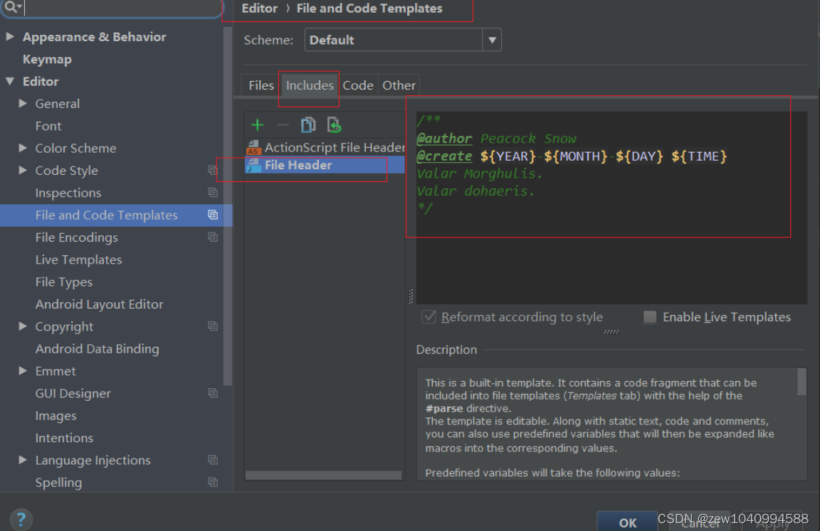 idea修改File and Code Templates开头自定义模板颜色_idea代码颜色设置模板-CSDN博客