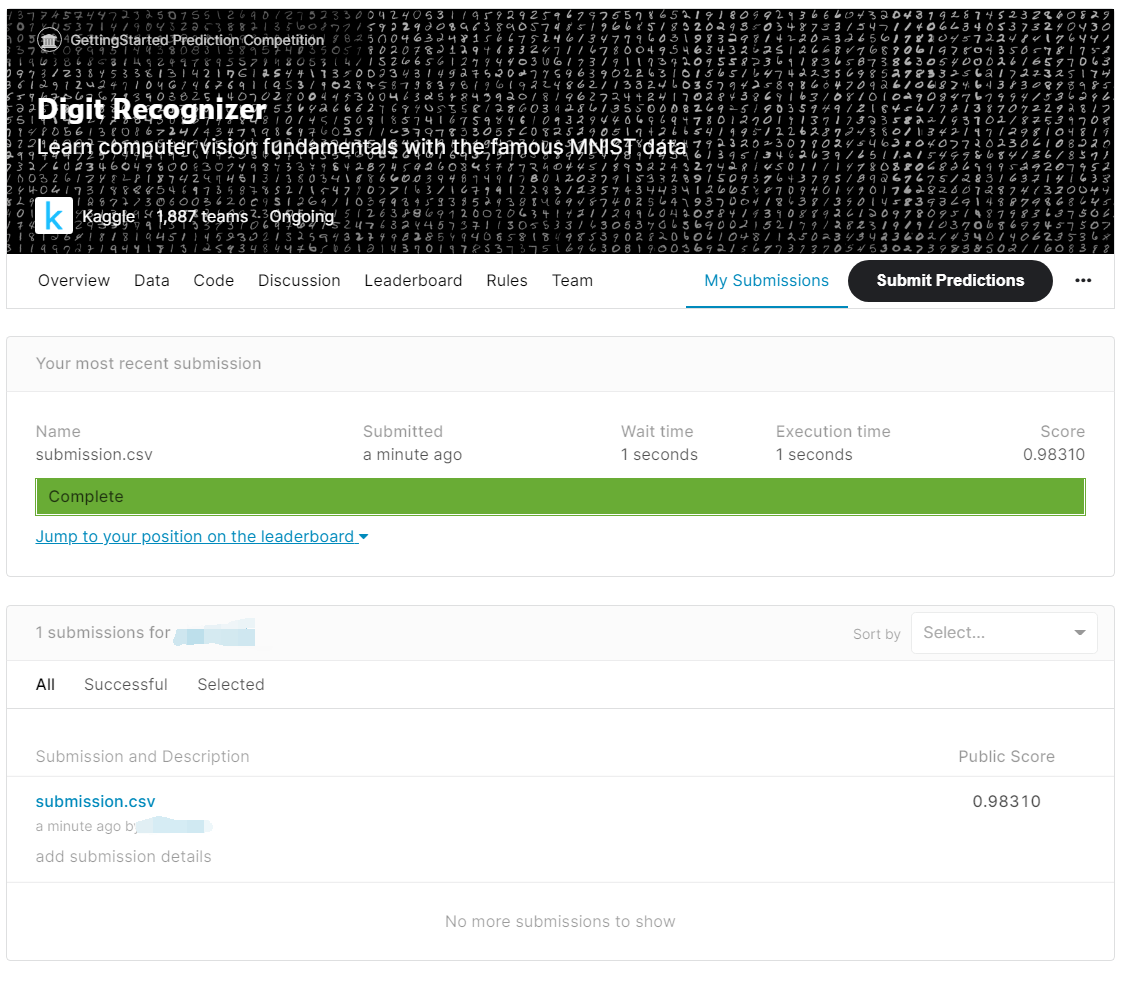 Kaggle入门预测赛，手写数字识别Digit Recognizer，使用Kaggle kernel作答，F=0.98_kaggle code should have exactly six ...