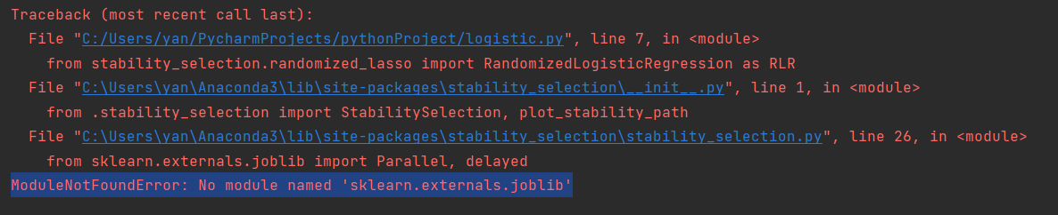 stability_selection.randomized_lasso报错ModuleNotFoundError: No module named ‘sklearn.externals ...