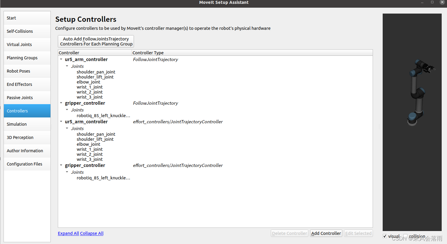 UR5 Yolo+抓取GitHub项目复现(中) | 为UR5+robotiq85配置MoveIt包 | MoveItAssistant配置 ...