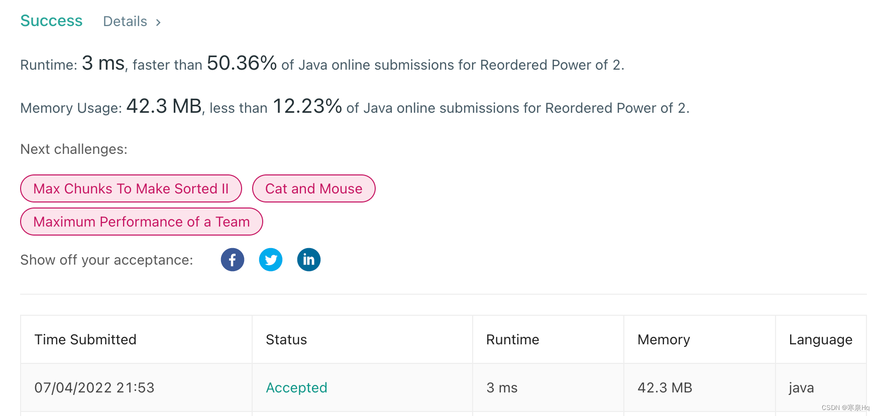 leetcode 869. Reordered Power of 2 | 869. 重新排序得到 2 的幂（状态压缩）
