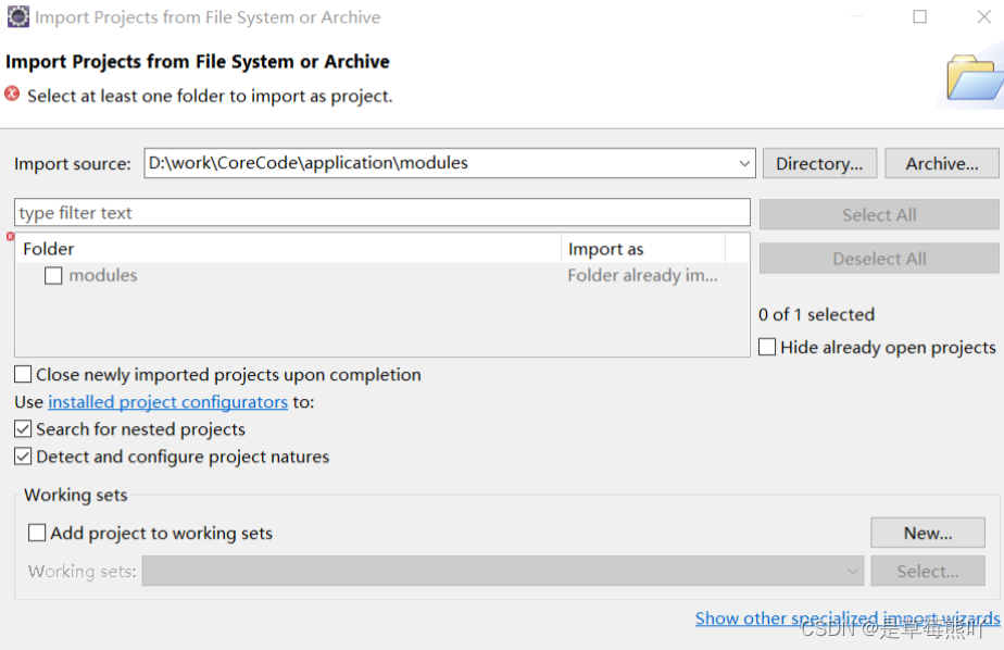 Eclipse中出现Select at least one project解决办法_select at least one folder to ...