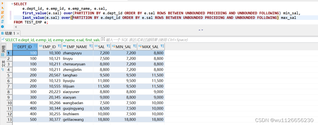 Oracle 高级函数学习——窗口函数_oracle 窗口函数-CSDN博客