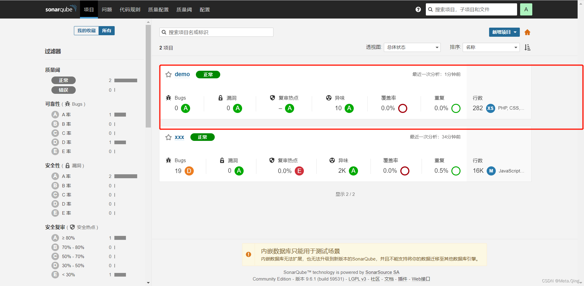 如何将 Sonarqube和 Sonarscanner 扫描vue项目bugsonarqube扫描vue配置sonar Project