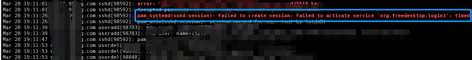 【Linux】下ssh连接慢的原因调查及解决方案：Failed to activate service ‘org.freedesktop.login1‘: timed out_failed ...