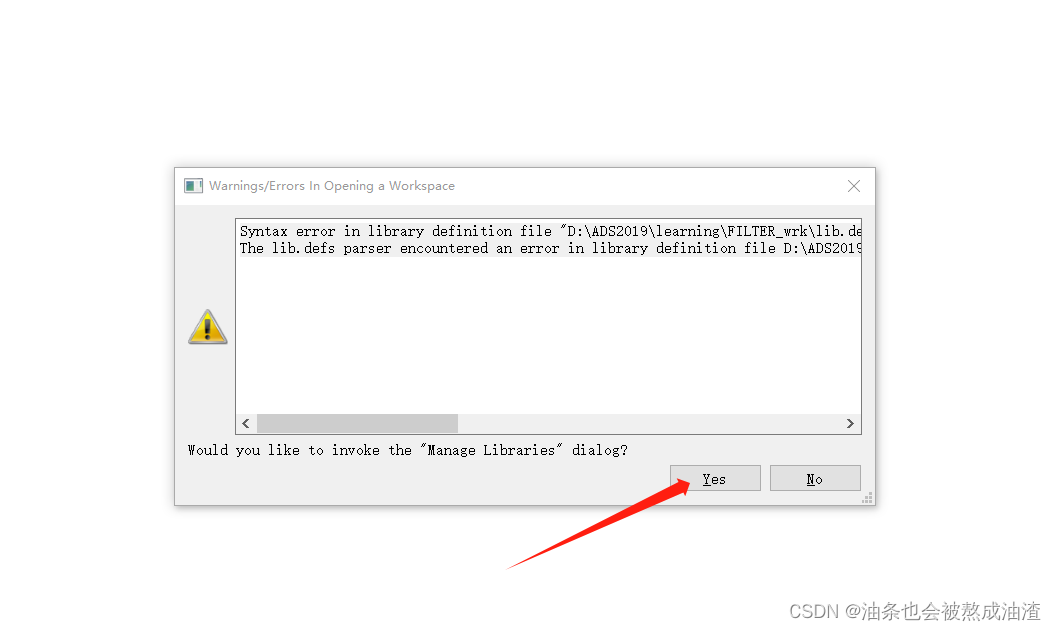 Syntax error in library definition file “D:\ADS2019\learning\FILTER_wrk\lib.defs“.The lib.defs ...