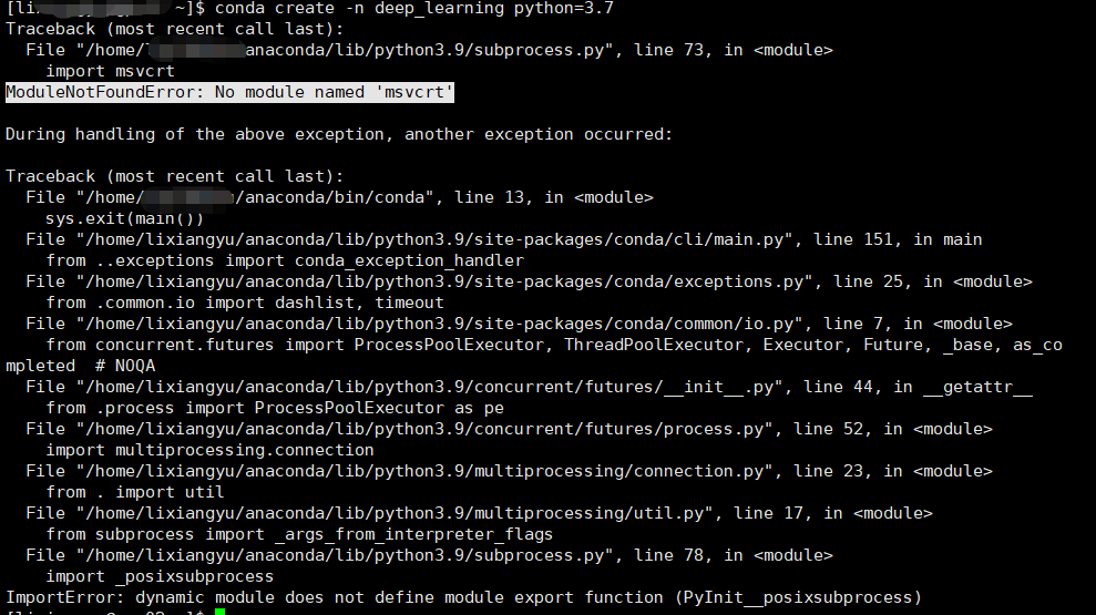 [Anaconda]——Linux下conda虚拟环境缺“msvcrt”_modulenotfounderror: no module ...