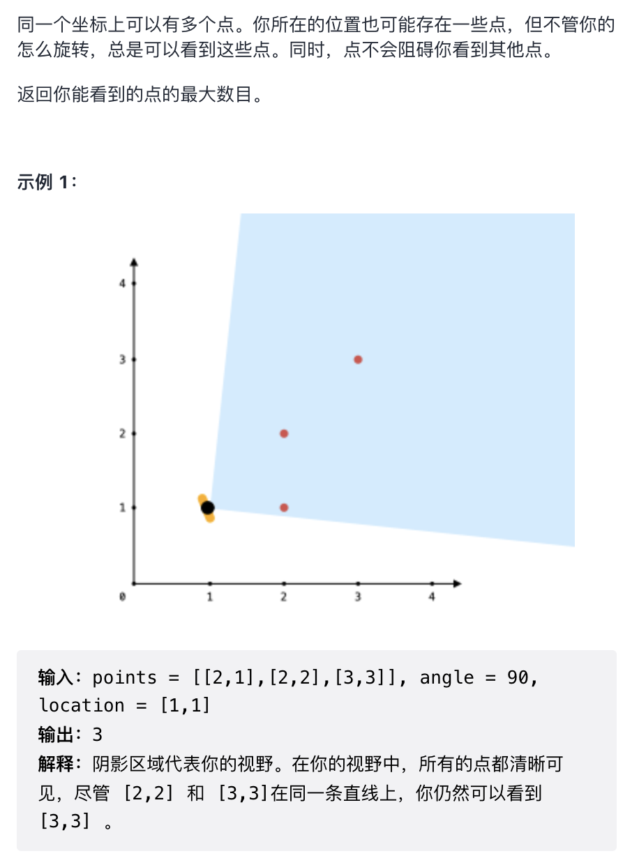 Leetcode 1610 可见点的最大数目 直角坐标转化为极坐标，排序后双指针搜索）坐标里最大的点 Leetcode Csdn博客