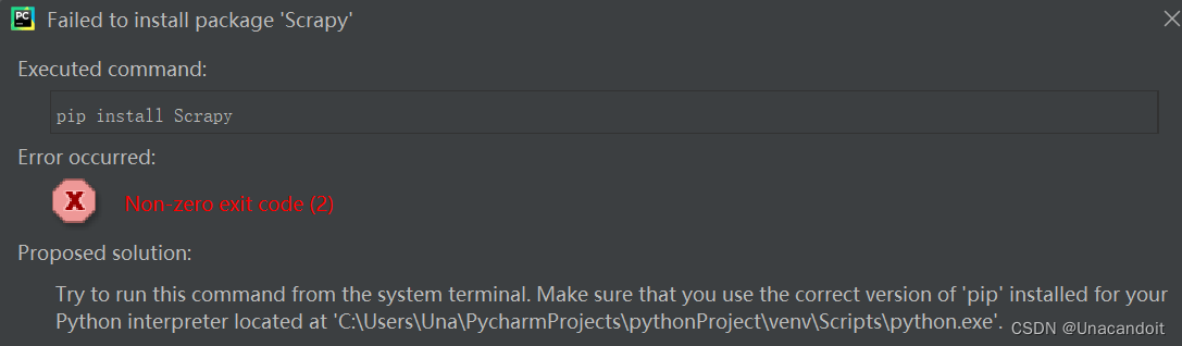 pycharm安装scrapy库时出现报错Error occurred when installing package ‘Scrapy‘_pycharm安装scrapy失败-CSDN博客