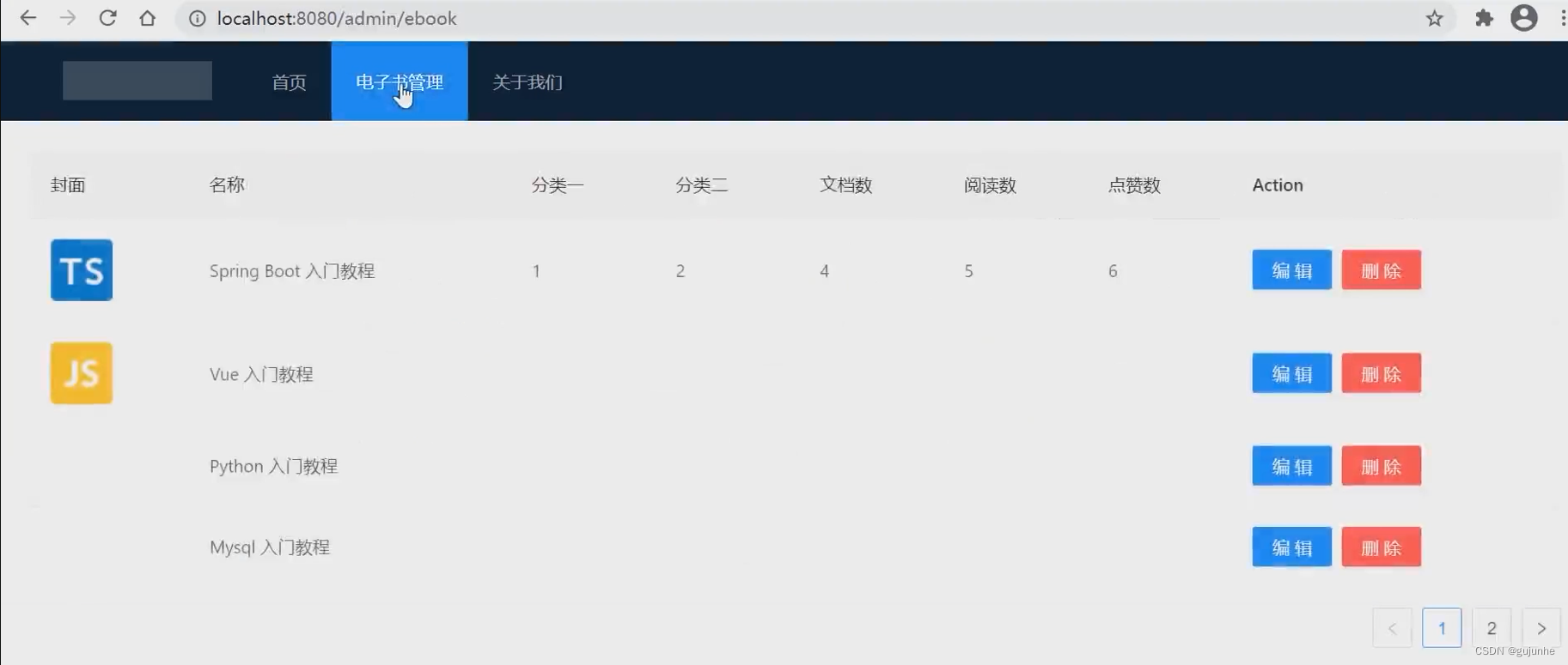 Spring Bootvue3前后端分离实战wiki知识库系统之电子书管理功能开发电子书 前后分离 Csdn博客