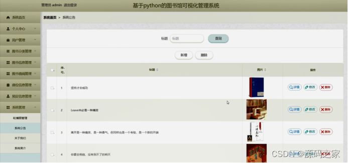 基于python图书馆数据分析系统可视化 Django框架(源码文档部署教程)djangopython图书馆用户借阅行为数据可视化
