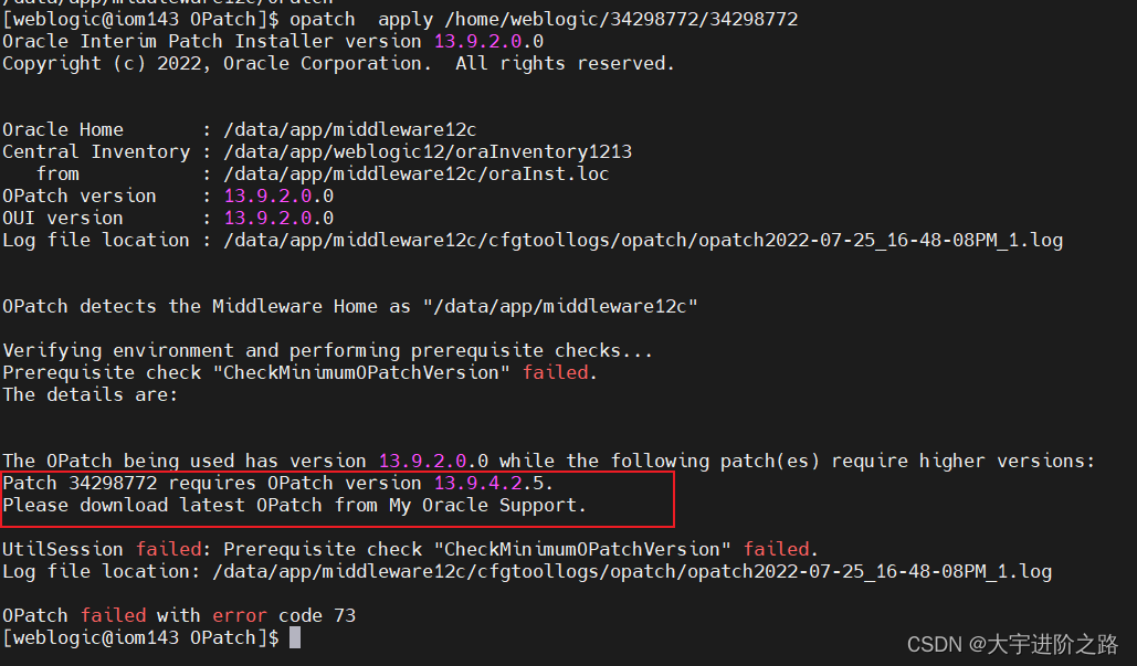 weblogic漏洞打补丁，安装OPatch补丁_weblogic11安装最新补丁集还有漏洞-CSDN博客