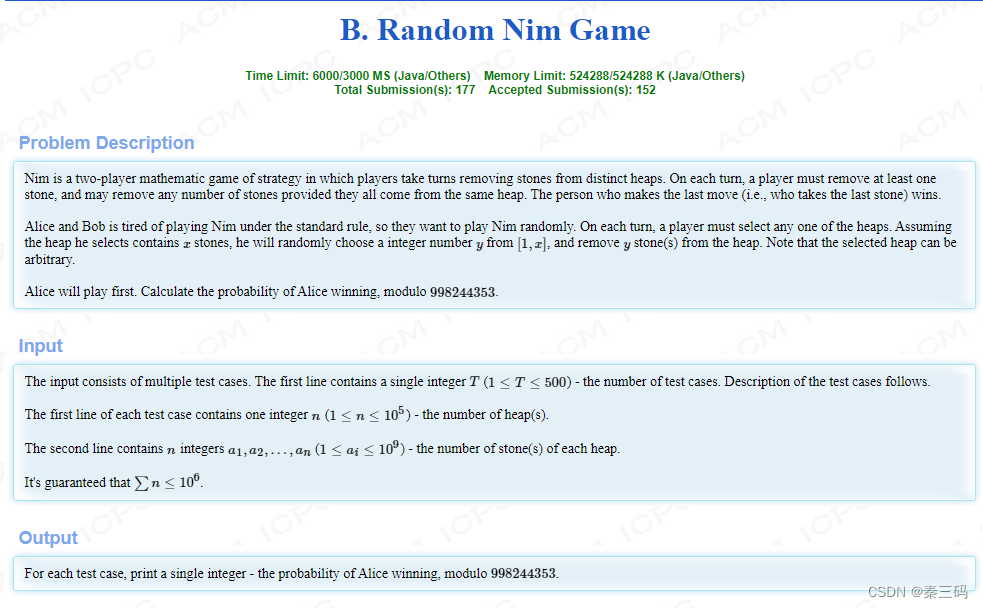 2023“钉耙编程”中国大学生算法设计超级联赛（7）_random nim-CSDN博客