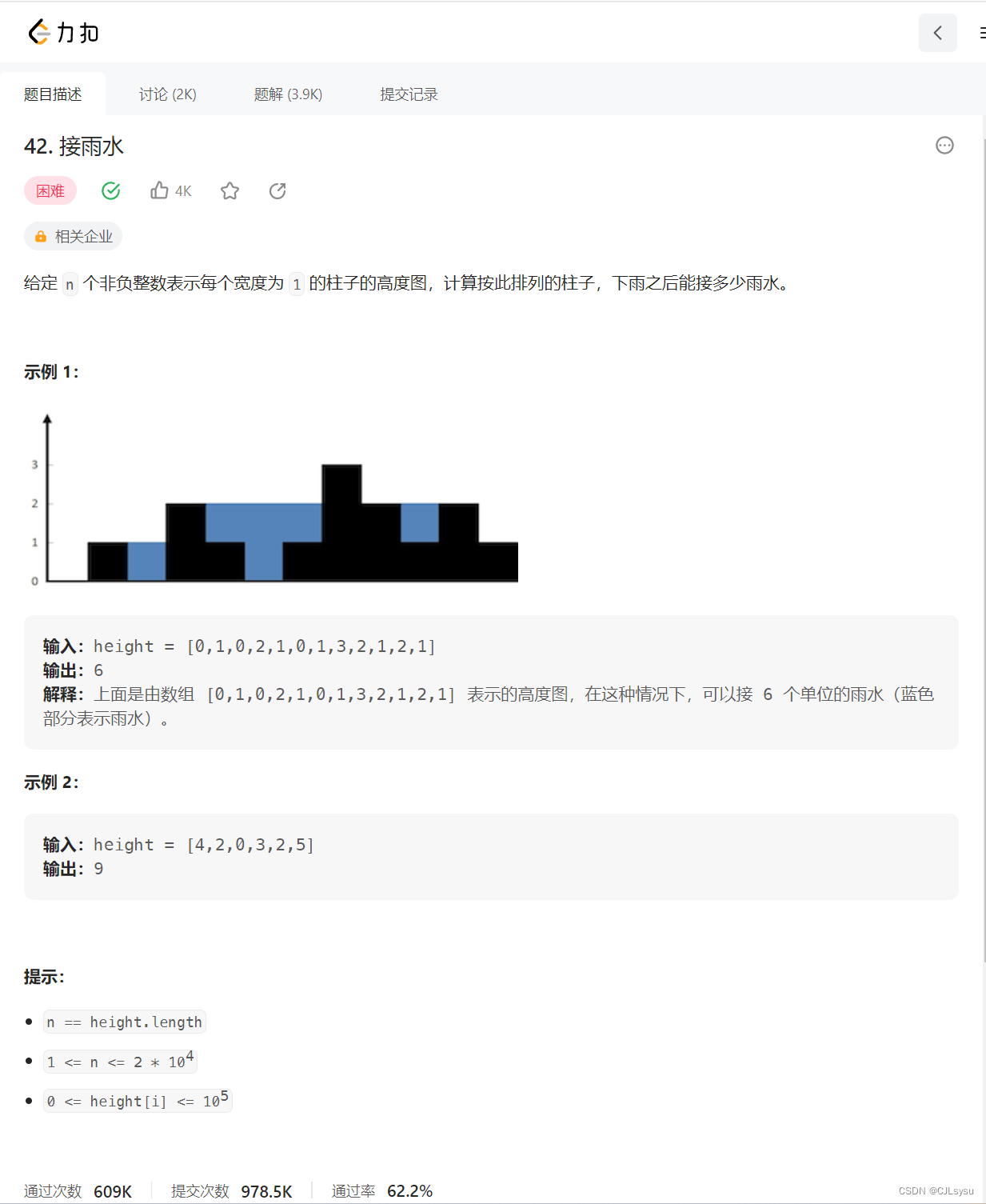 力扣42题接雨水 力扣 接水问题 Csdn博客