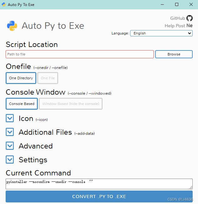 Python程序打包为exe可执行文件 Auto Py To Exe Csdn博客
