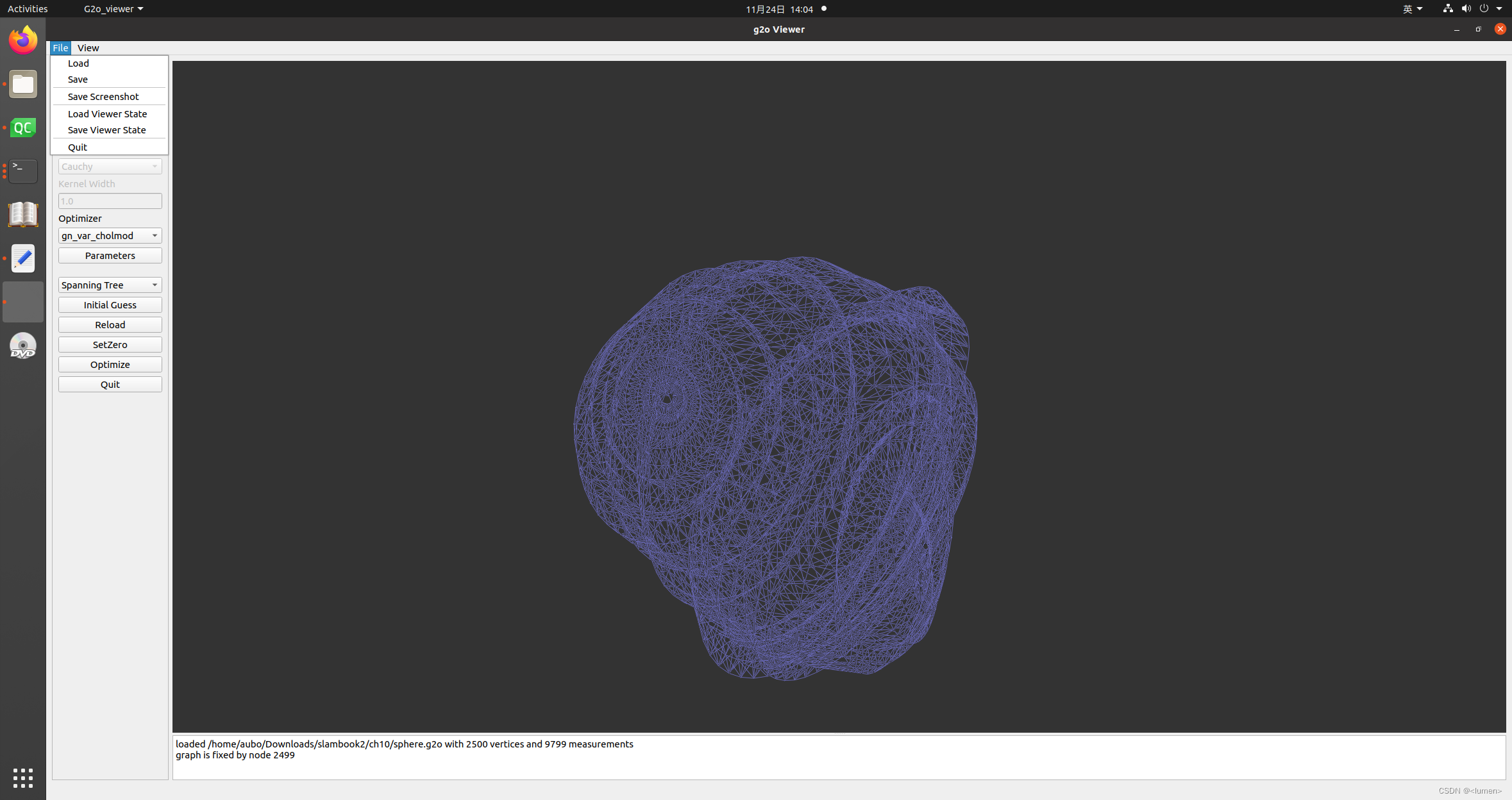 slam14讲第10讲：使用g2o_viewer打开我们预先生成的仿真位姿图（该位姿图由g2o自带的 create sphere 程序仿真生成 ...
