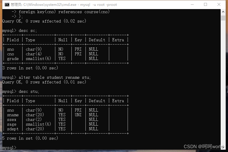 MySQL--管理数据库表相关操作_将stu数据表中sage字段的名称修改为stuage-CSDN博客