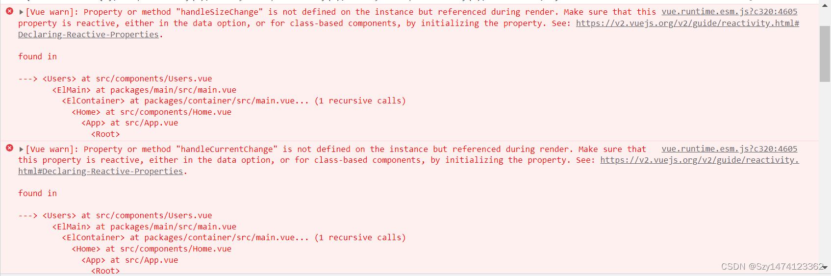 Property or method ”handleCurrentChange“ is not defined on the instance but referenced during ...