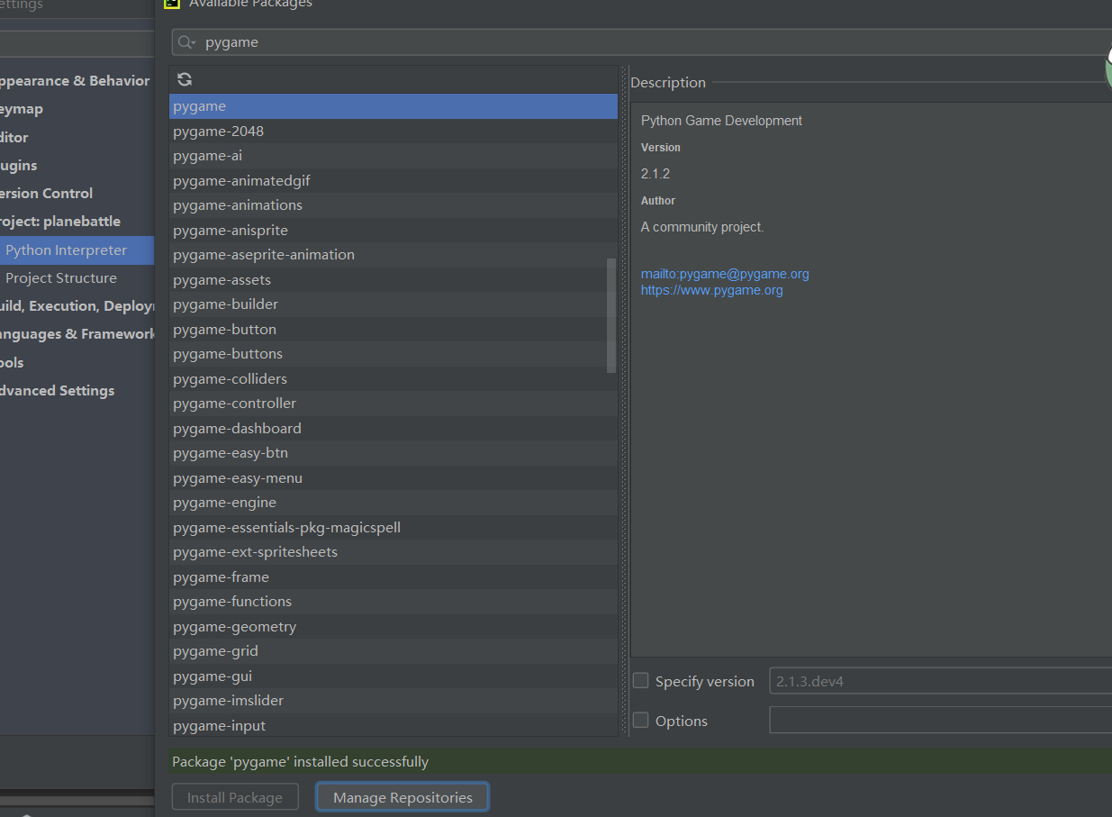 如何在pycharm下安装pygame包_pycharm下载pygame-CSDN博客