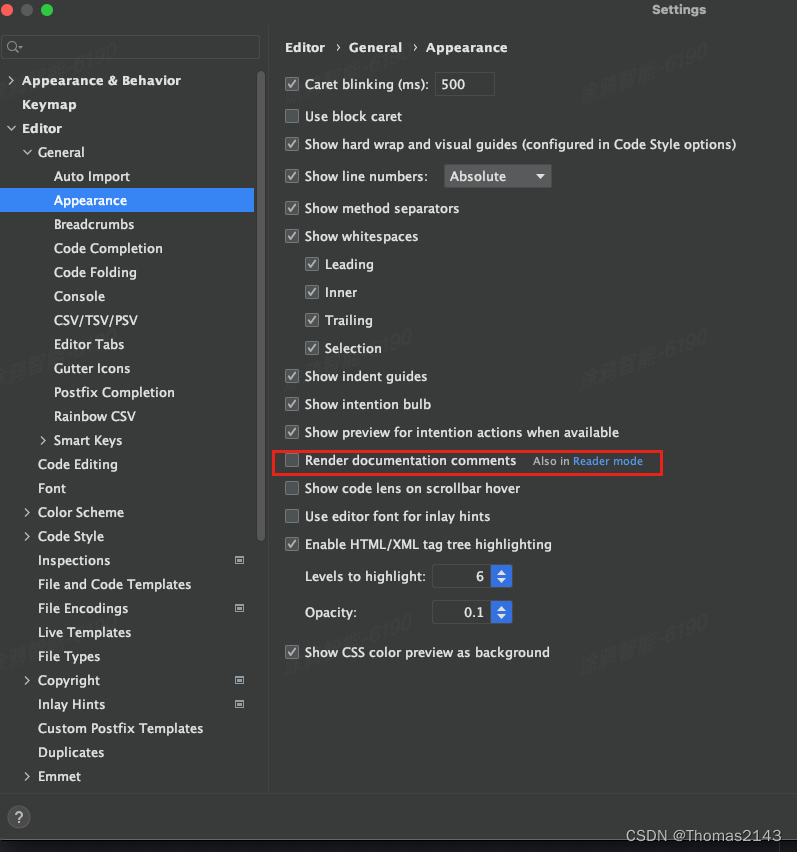 2023 mac idea关闭代码注释渲染 Render documentation comments-CSDN博客