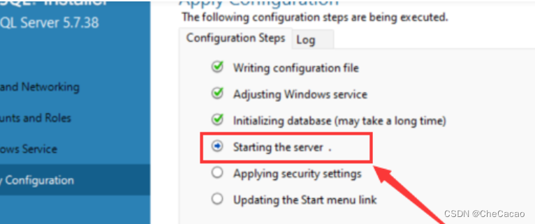 安装MySQL在Apply Configuration页面一直停留在Starting the server失败服务器启动失败_安装applyconfiguration卡在initai不成功 ...