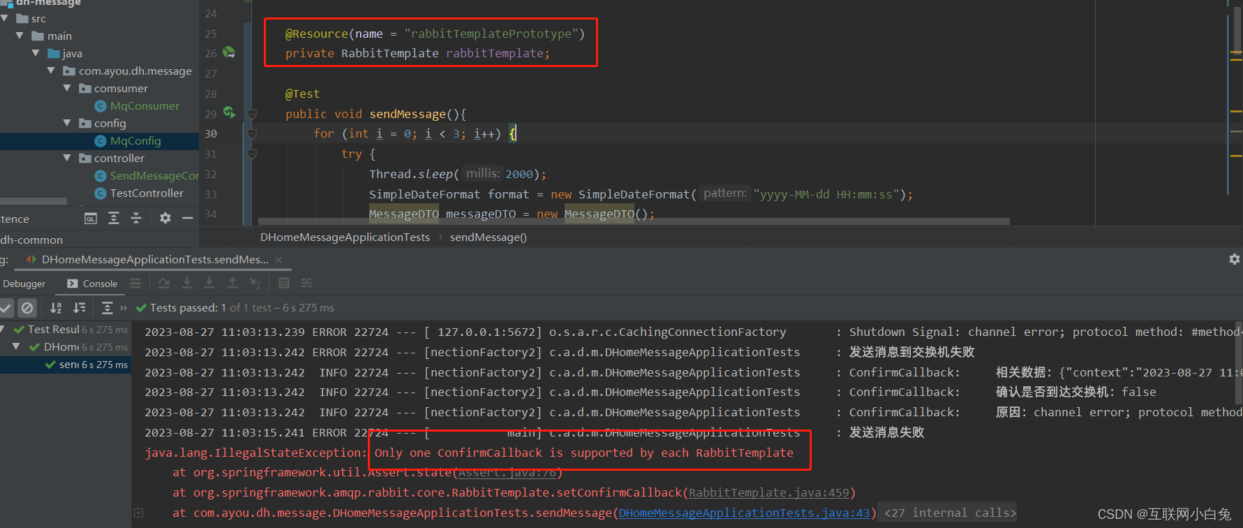 Only one ConfirmCallback is supported by each RabbitTemplate_java.lang.illegalstateexception ...
