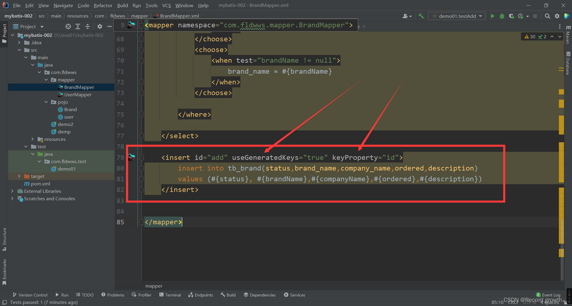 mybatis实现新增一条数据，并实现主键返回_mybatis新增返回对象-CSDN博客