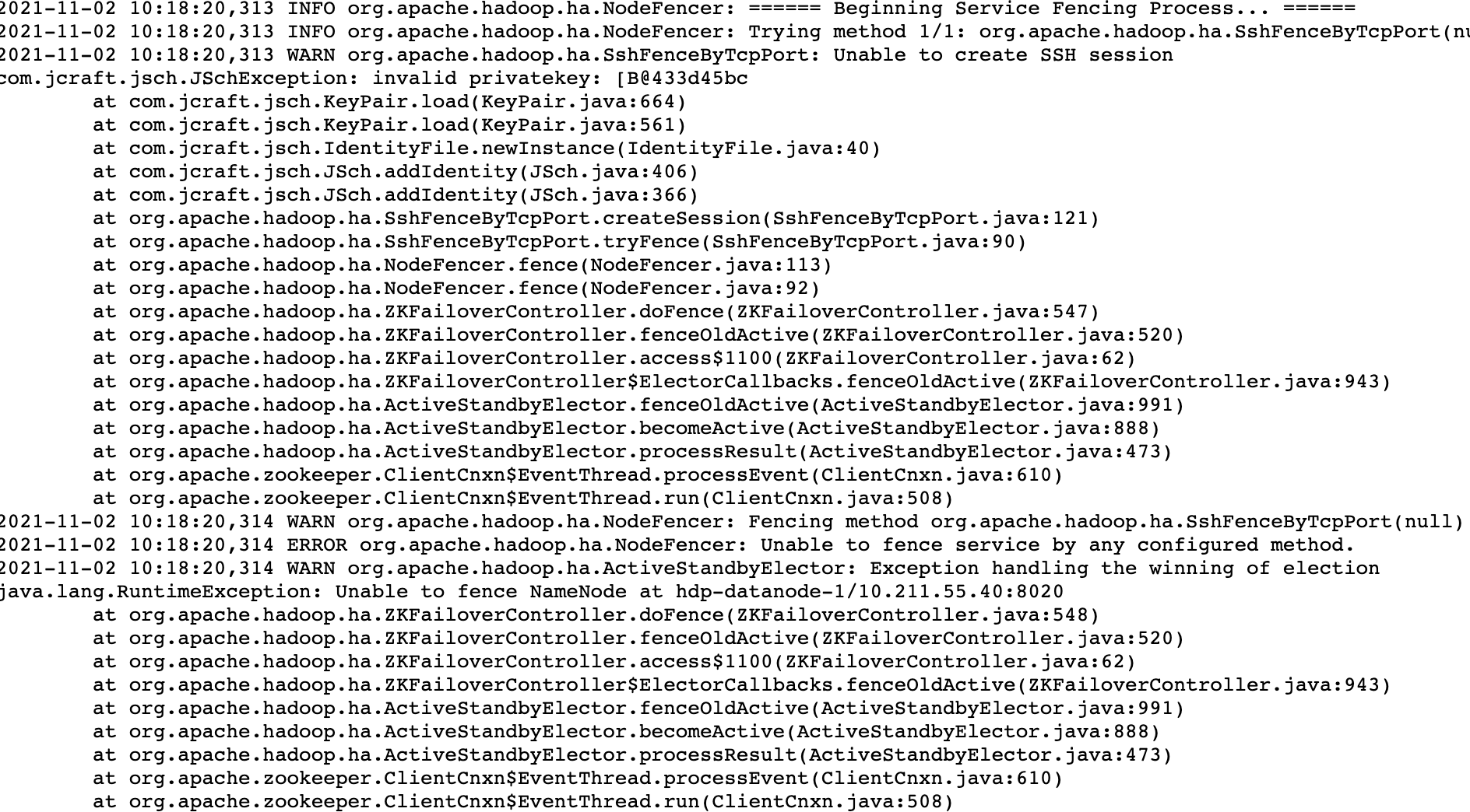 hadoop2.x ha 不能切换 active standby (高可用的两个大坑)_sshfencebytcpport: unable to create ssh session-CSDN博客