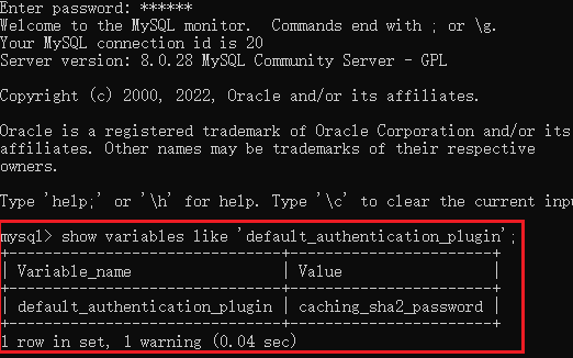 连接MySQL数据库出现错误:2059 - authentication plugin ‘caching_sha2_password‘的解决方法_authentication plugin ...