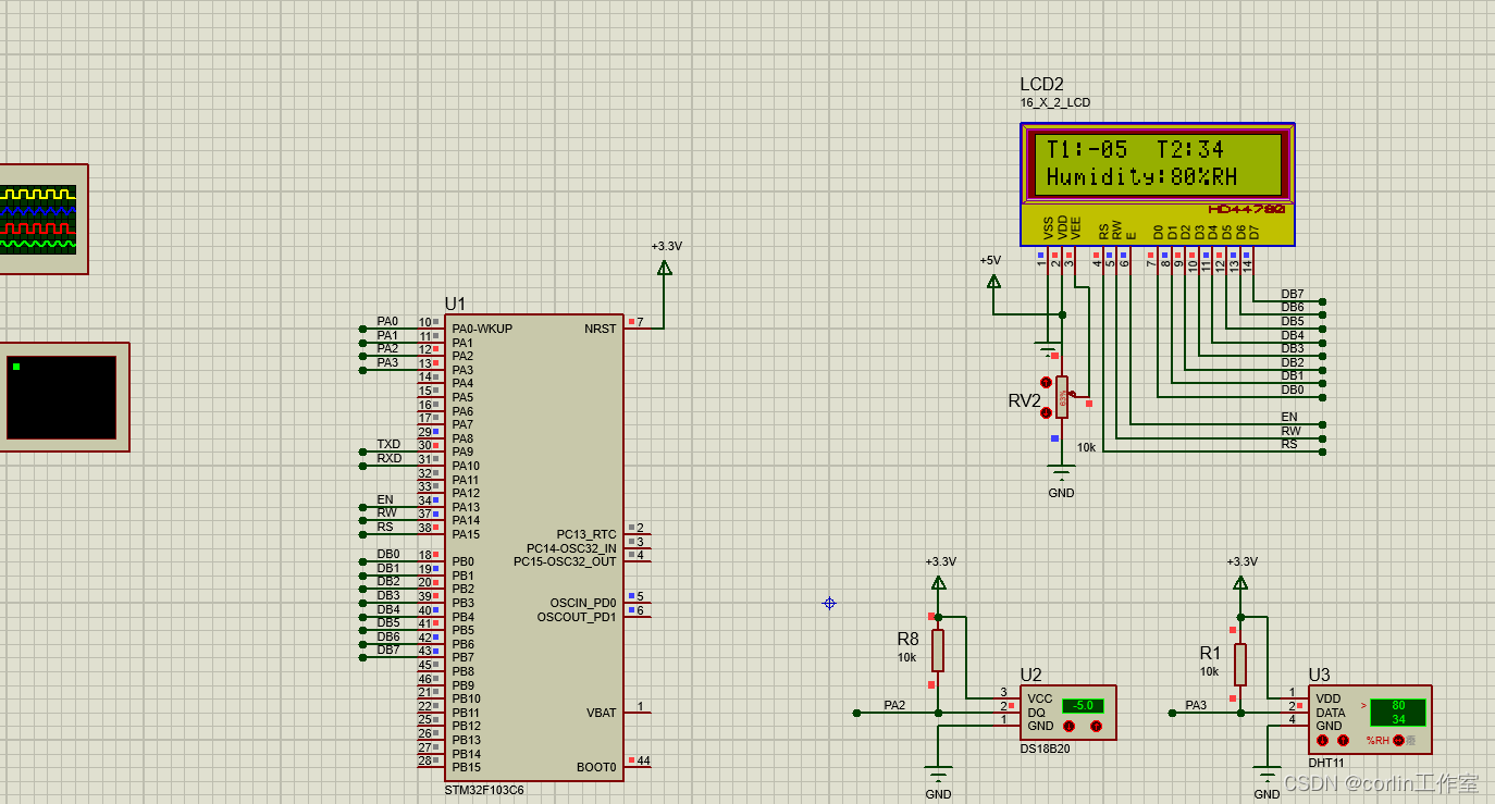 基于stm32f103c6+STM32CubeMX+DHT11+DS18B20温湿度采集proteus仿真-CSDN博客