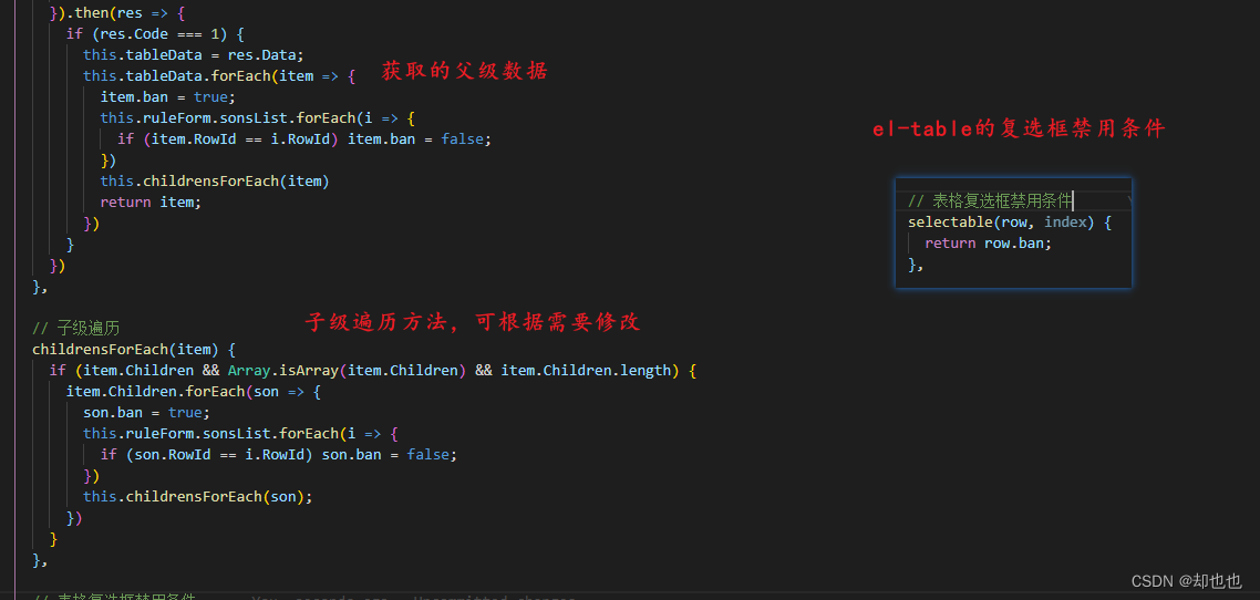 el-table 使用 tree-props 属性渲染树形数据，遍历子级并根据判断条件selectable禁用复选框_el-table树形结构tree-props内的haschildren能否 ...