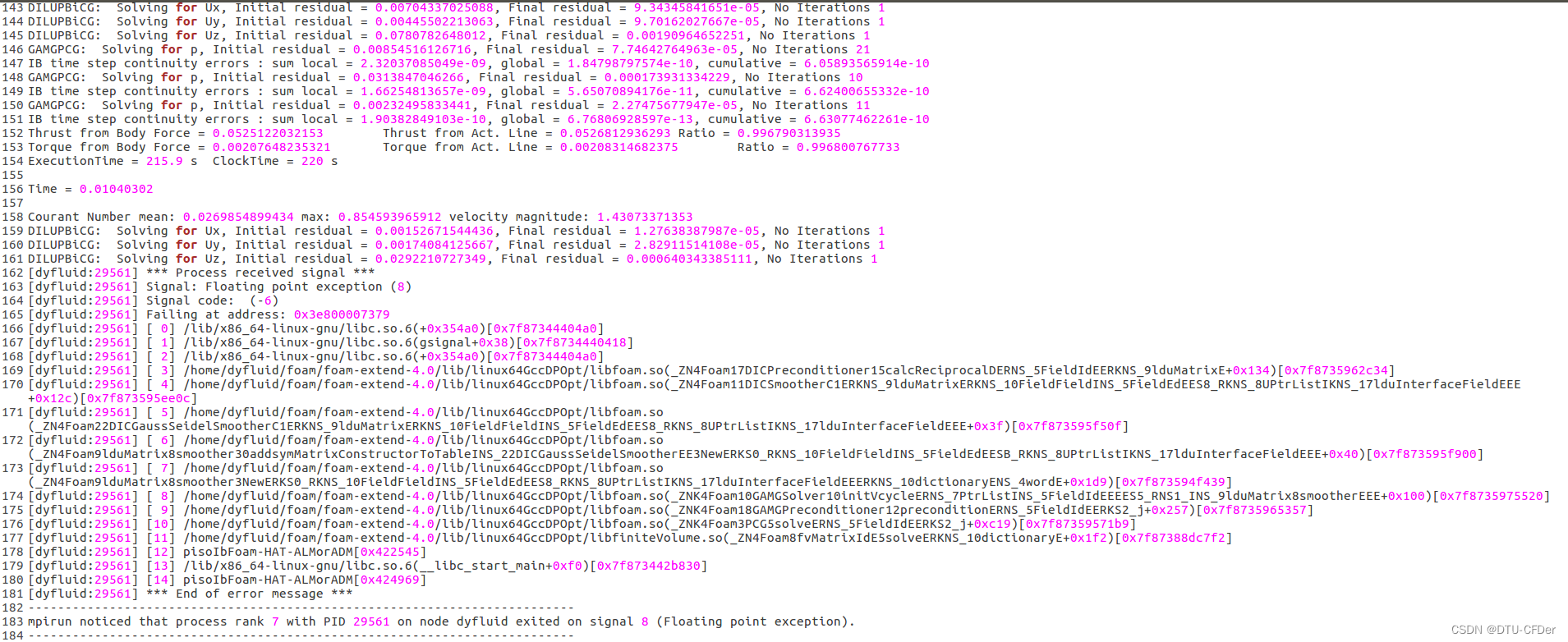 OpenFOAM Floating Point Exception floating Point