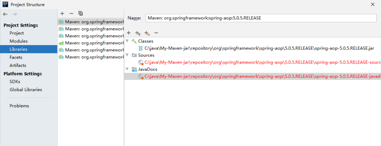 IDEA中的project Setting中的Libraries，Sources和JavaDocs报红如何解决？_project settings libraries-CSDN博客
