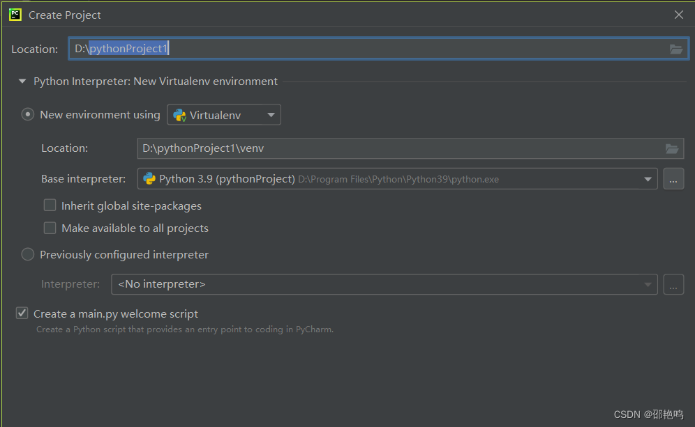 pycharm新建项目_base interpreter-CSDN博客
