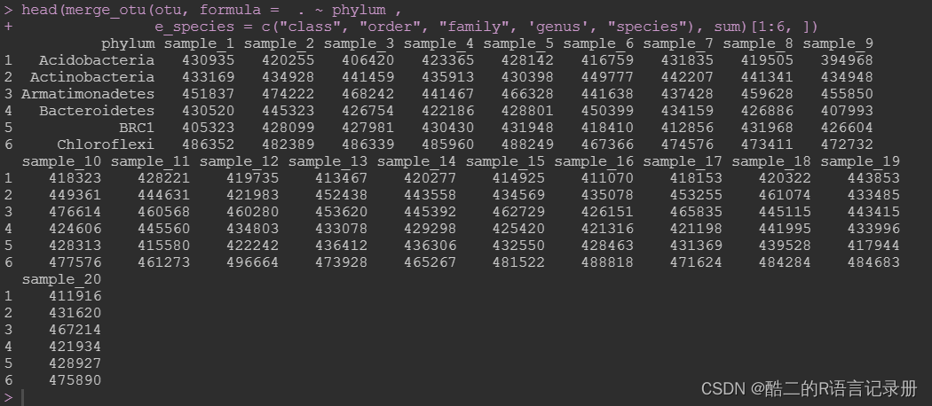 R语言计算并合并各物种的OTU数量_几个样本的otu数据能直接相加嘛-CSDN博客