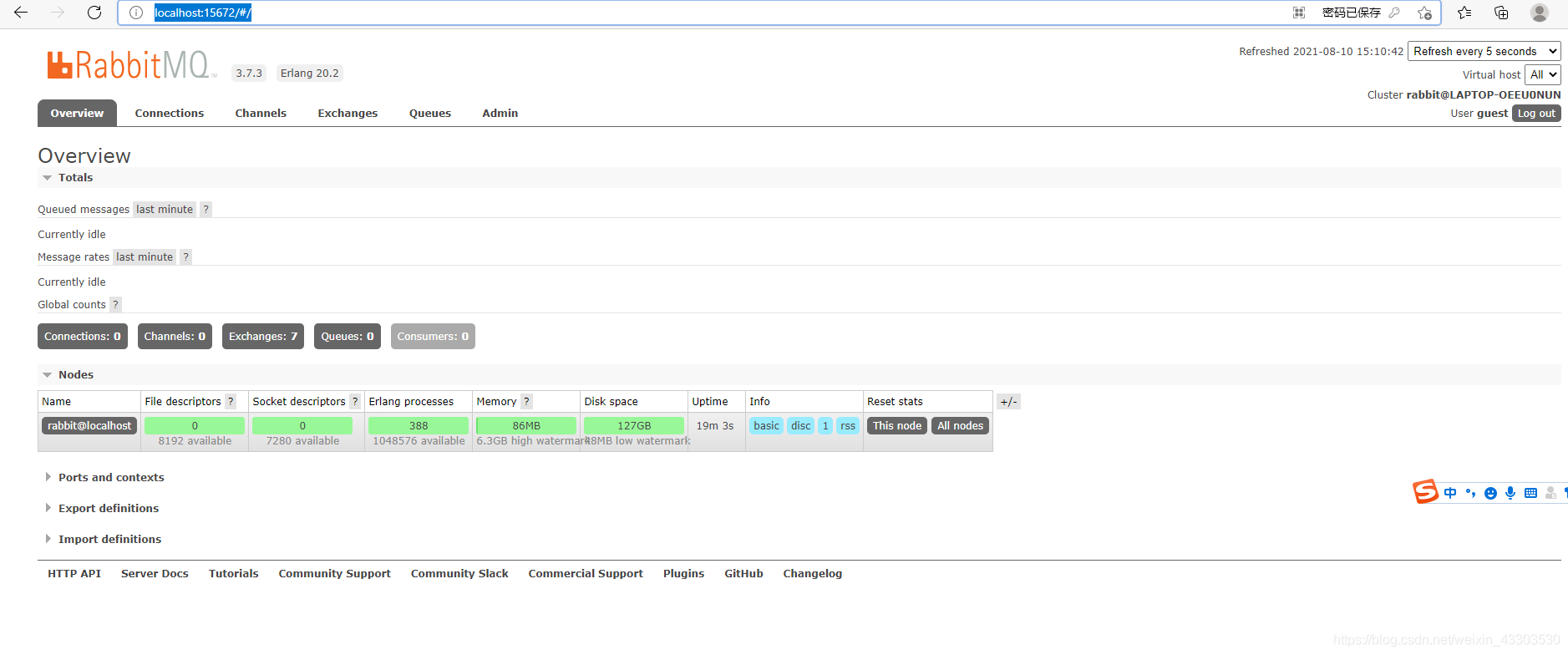 [RabbitMQ] unable to connect to epmd (port 4369) on LAPTOP-OEEU0NUN: address (cannot connect to ...