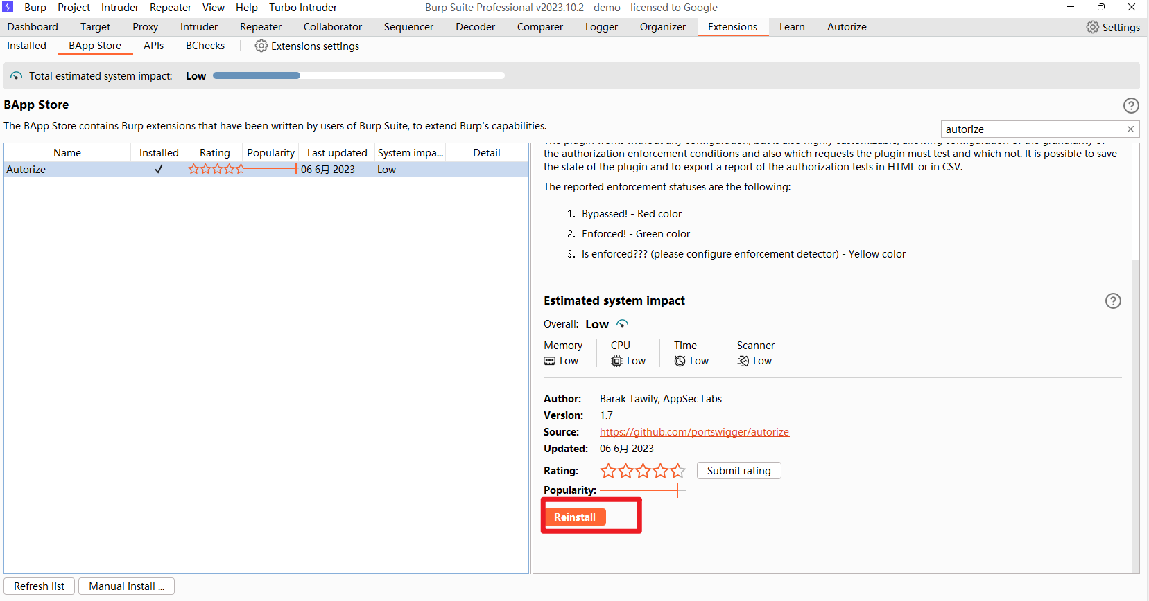 【解决方案】Burp Suite Professional v2023.10.2 安装jython-standalone-2.7.3.jar并在BApp下载Autorize v1.7 ...